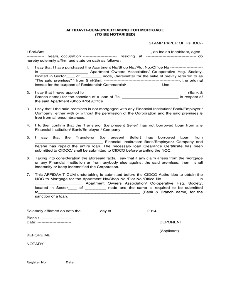 Fillable Online Affidavit for mortgage - CIDCO Fax Email Print - pdfFiller