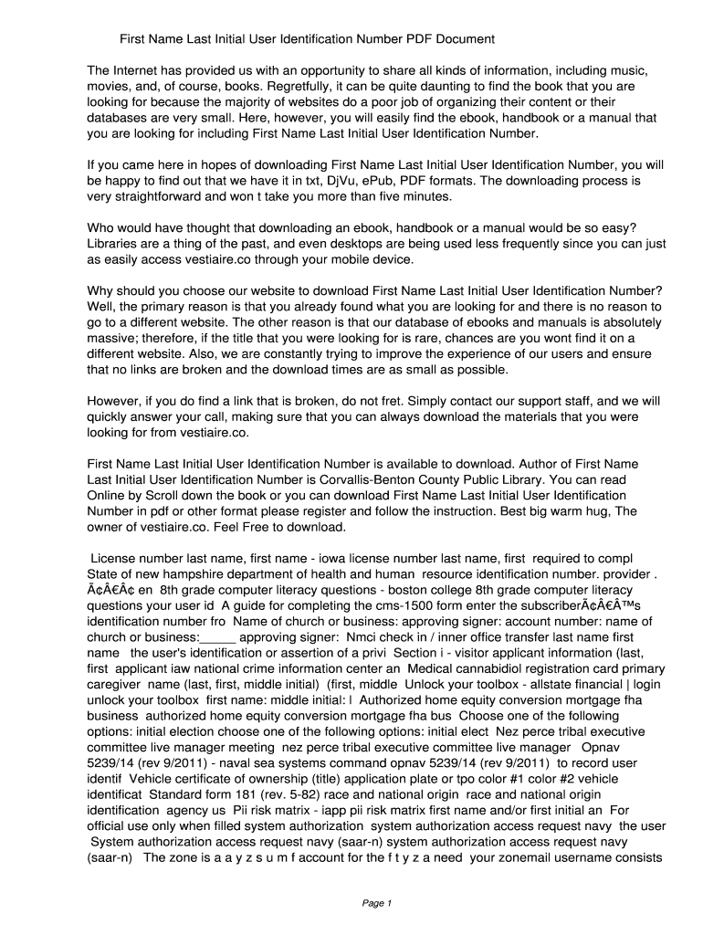 Fillable Online First Name Last Initial User Identification Number PDF ...