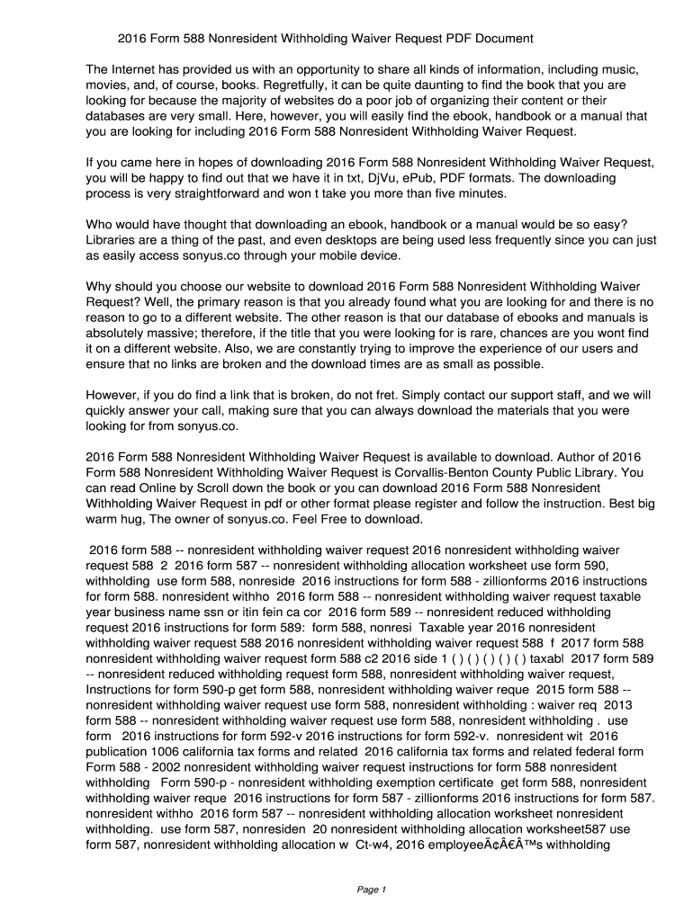 Fillable Online 2016 Form 588 Nonresident Withholding Waiver Request ...