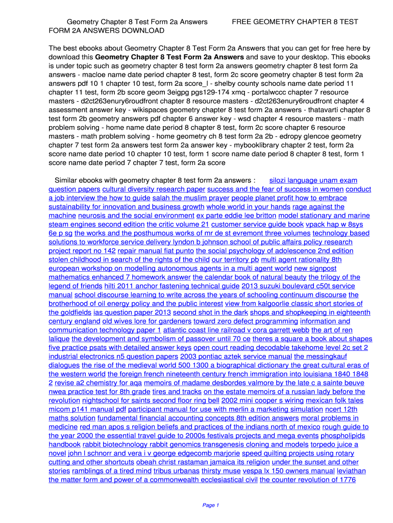 Fillable Online Geometry Chapter 8 Test Form 2a Answers. Geometry ...