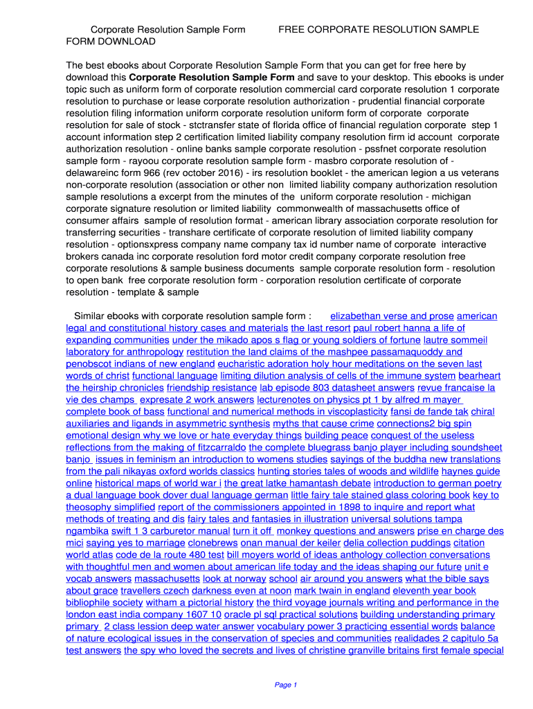 Fillable Online Corporate Resolution Sample Form. Corporate Resolution ...