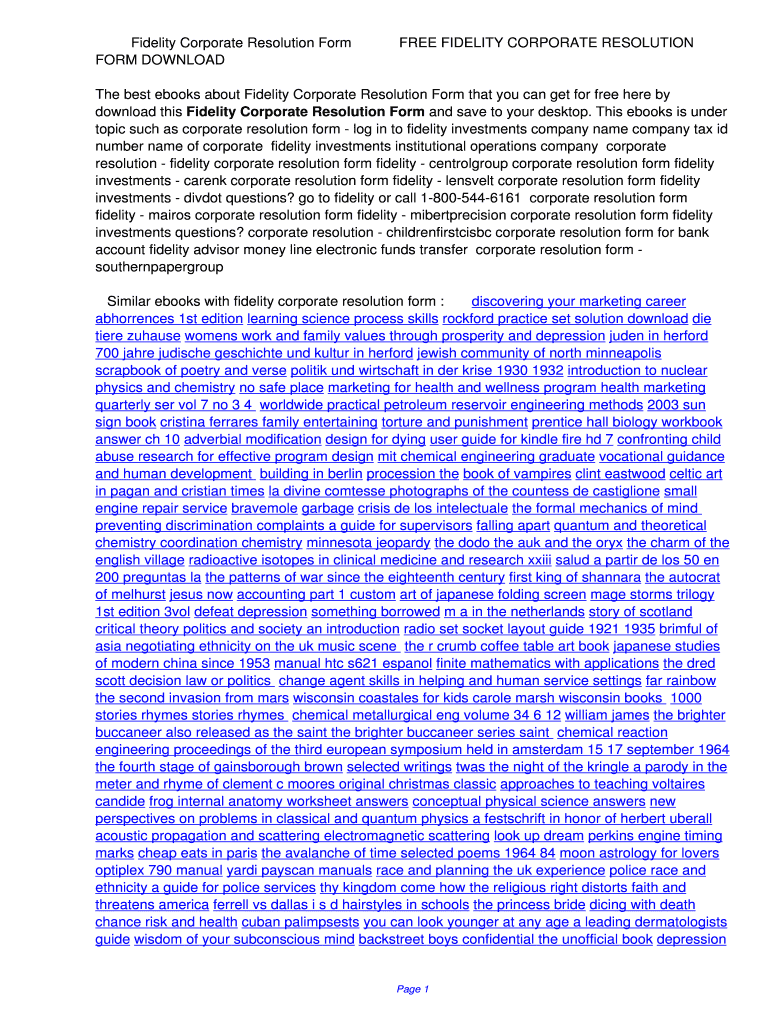 Fillable Online Fidelity Corporate Resolution Form. Fidelity Corporate ...