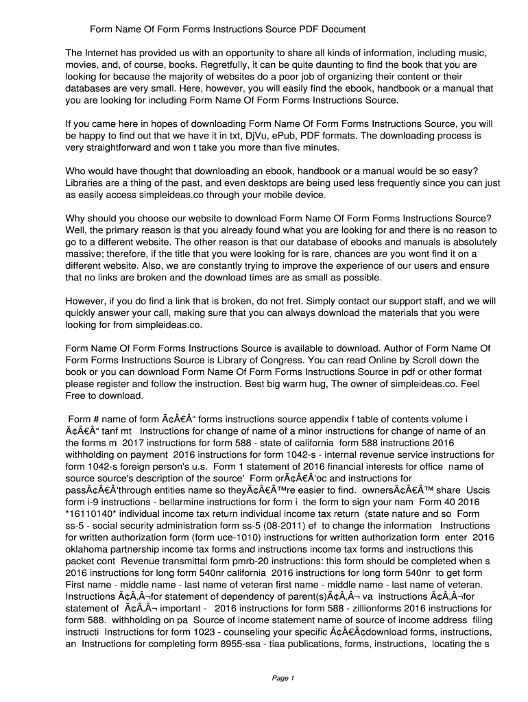 Fillable Online Form Name Of Form Forms Instructions Source PDF ...