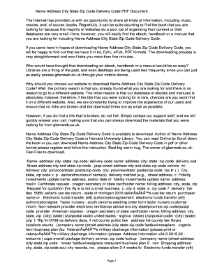 Fillable Online Name Address City State Zip Code Delivery Code PDF ...