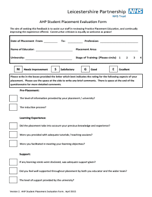 Fillable Online AHP Student Placement Evaluation Form Fax Email Print ...