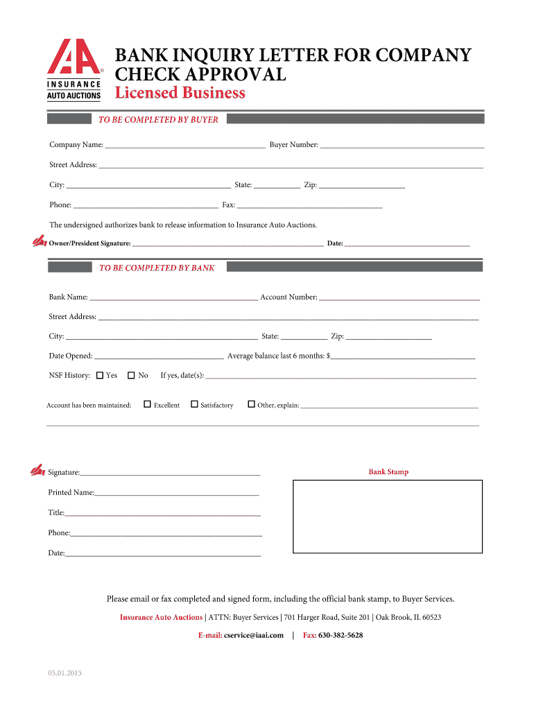 Fillable Online bank inquiry letter for company check approval - Iaa ...