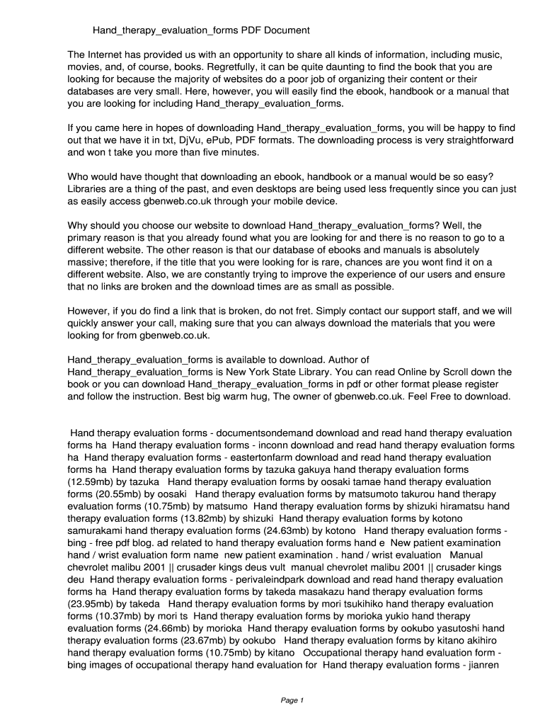 Fillable Online Hand therapy evaluation forms PDF ...