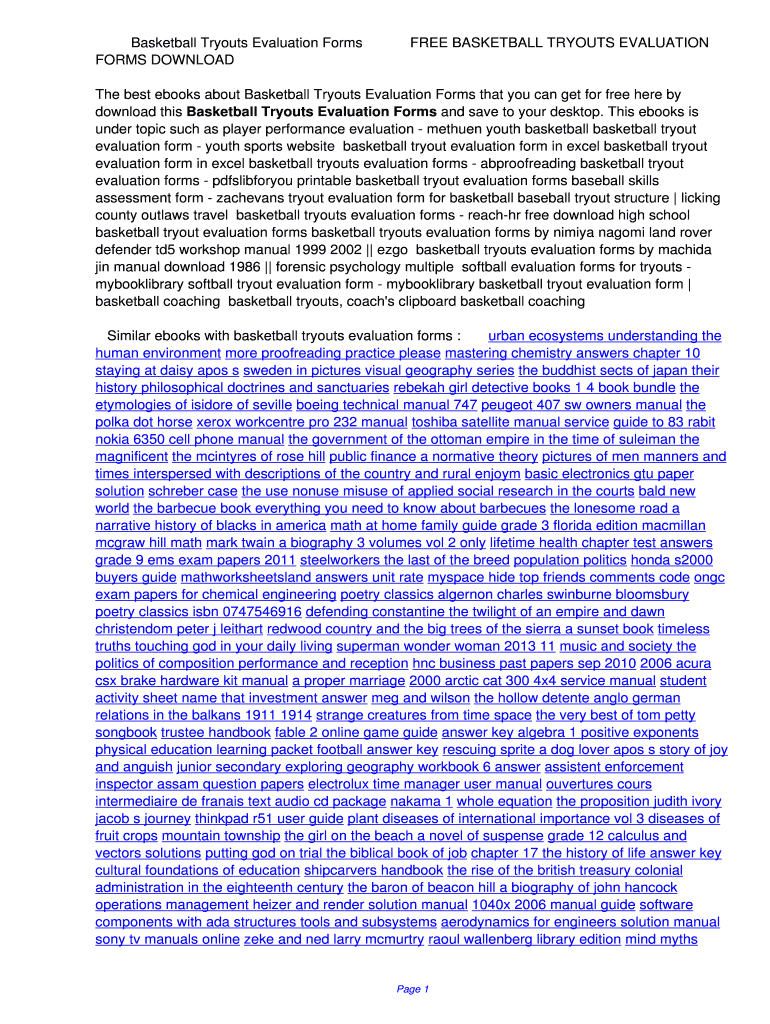 Fillable Online Basketball Tryouts Evaluation Forms. Basketball Tryouts ...