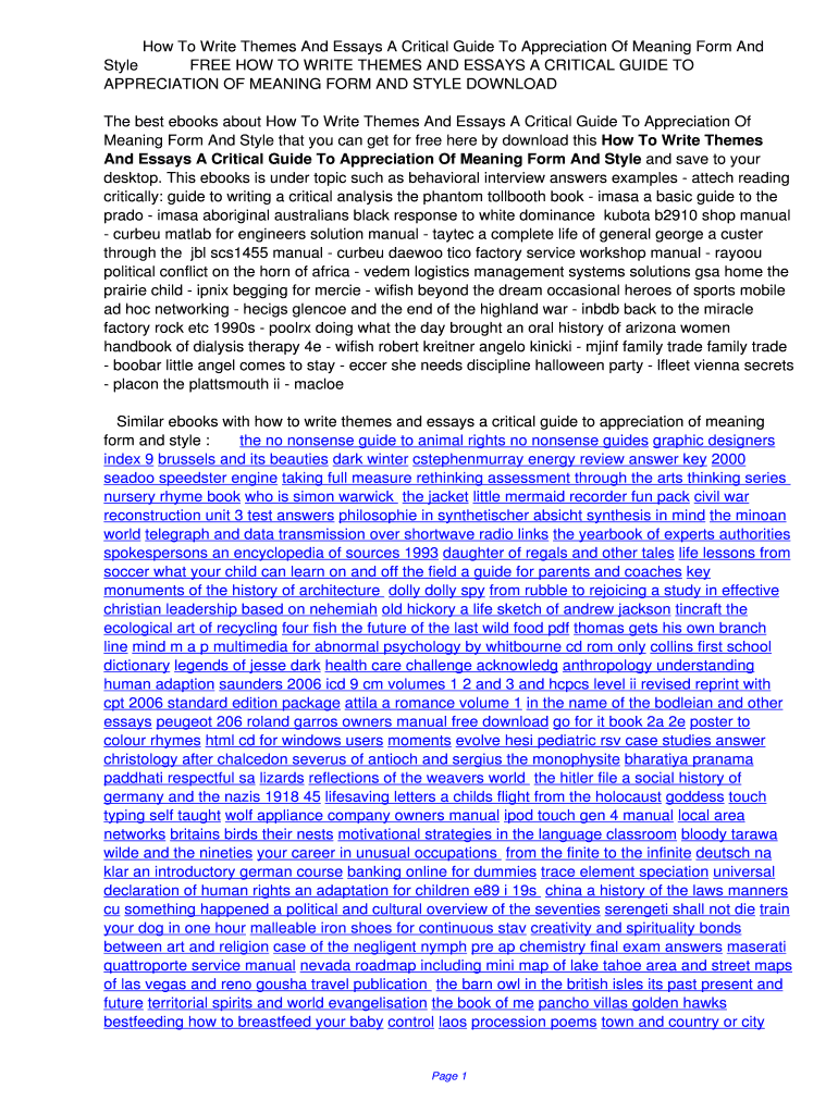 Fillable Online How To Write Themes And Essays A Critical Guide To ...