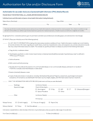 Fillable Online Authorization for Use and/or Disclosure Form Fax Email ...