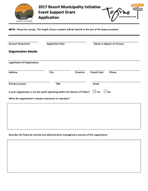 Fillable Online 2017 Resort Municipality Initiative Event Support Grant ...