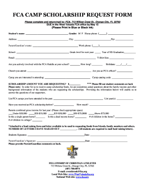 Fillable Online FCA CAMP SCHOLARSHIP REQUEST FORM - westvolusiafca.org ...