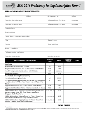 Fillable Online ASHI 2016 Proficiency Testing Subscription Form 1 Fax ...