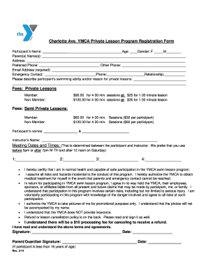 Fillable Online Charlotte Ave. YMCA Private Lesson Program Registration ...