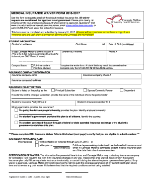 Fillable Online MEDICAL INSURANCE WAIVER FORM 2016-2017 - Homepage ...