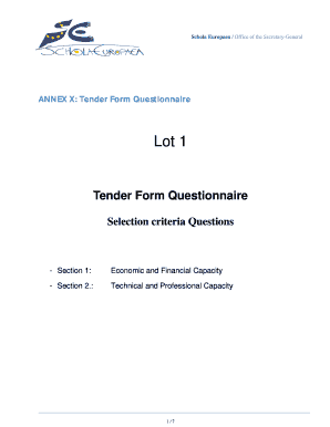 Fillable Online Tender Form Questionnaire Fax Email Print - pdfFiller