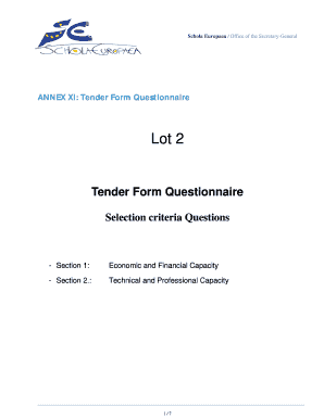 Fillable Online Tender Form Questionnaire Fax Email Print - pdfFiller
