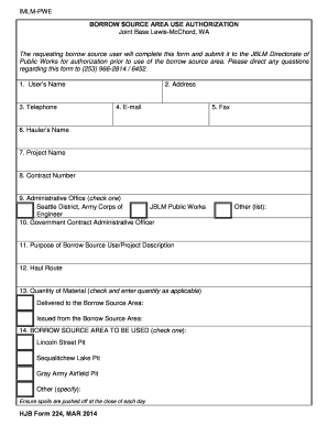 Fillable Online IMLM-PWE HJB Form 224, MAR 2014 BORROW SOURCE AREA ...