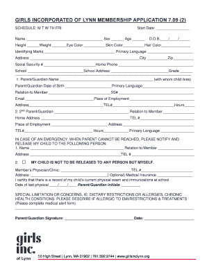 Fillable Online GIRLS INCORPORATED OF LYNN MEMBERSHIP Fax Email Print ...