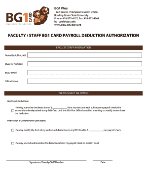 Fillable Online FACULTY / STAFF BG1 CARD PAYROLL DEDUCTION ...