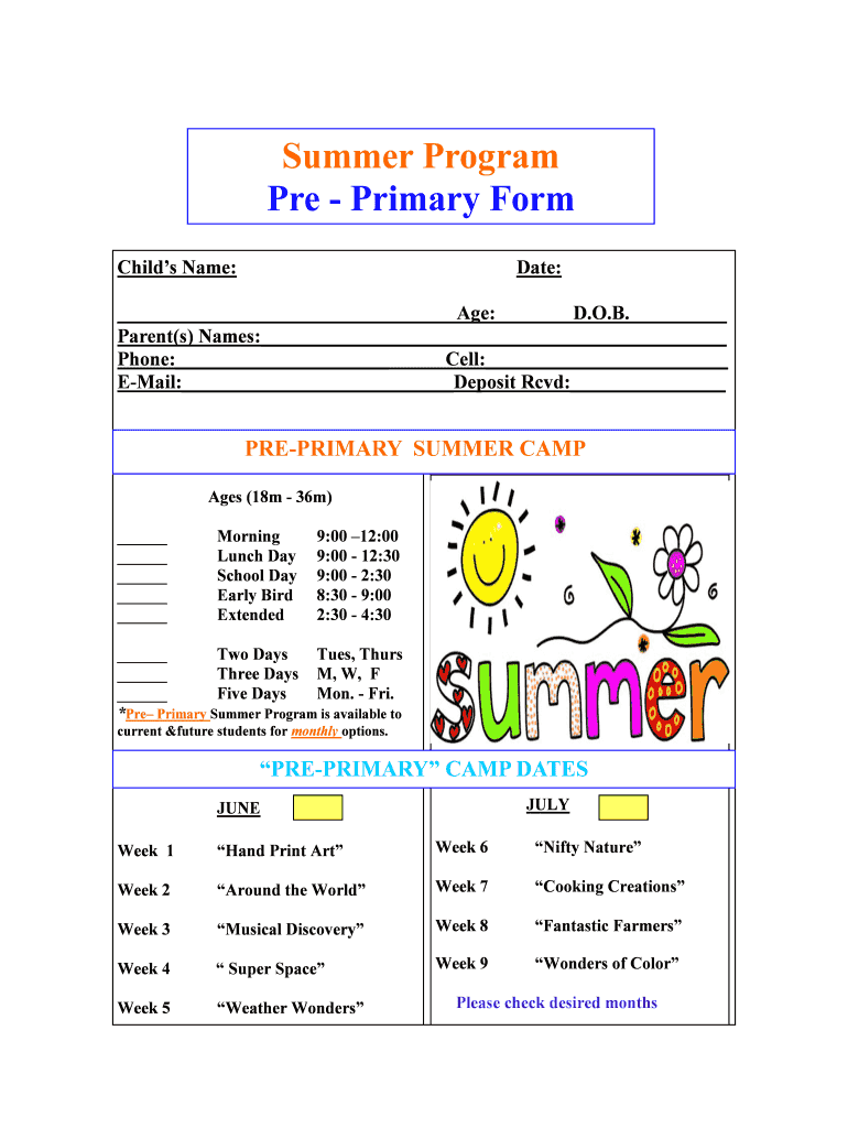 Fillable Online Pre - Primary Form Fax Email Print - pdfFiller