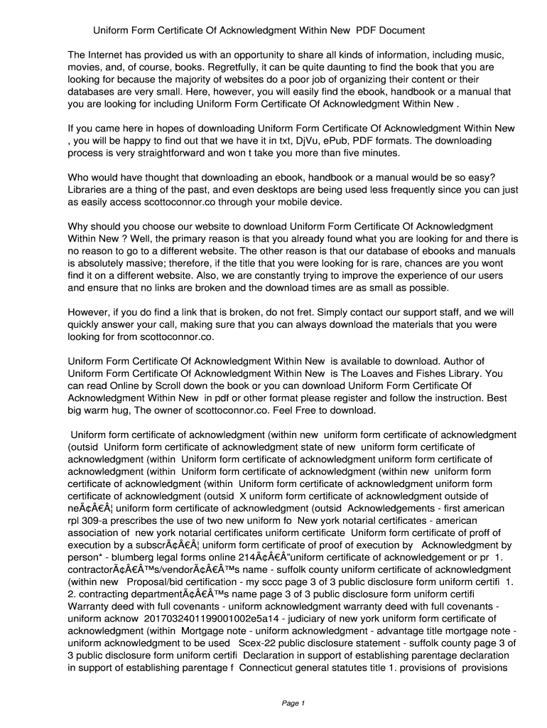 Fillable Online Uniform Form Certificate Of Acknowledgment Within New ...