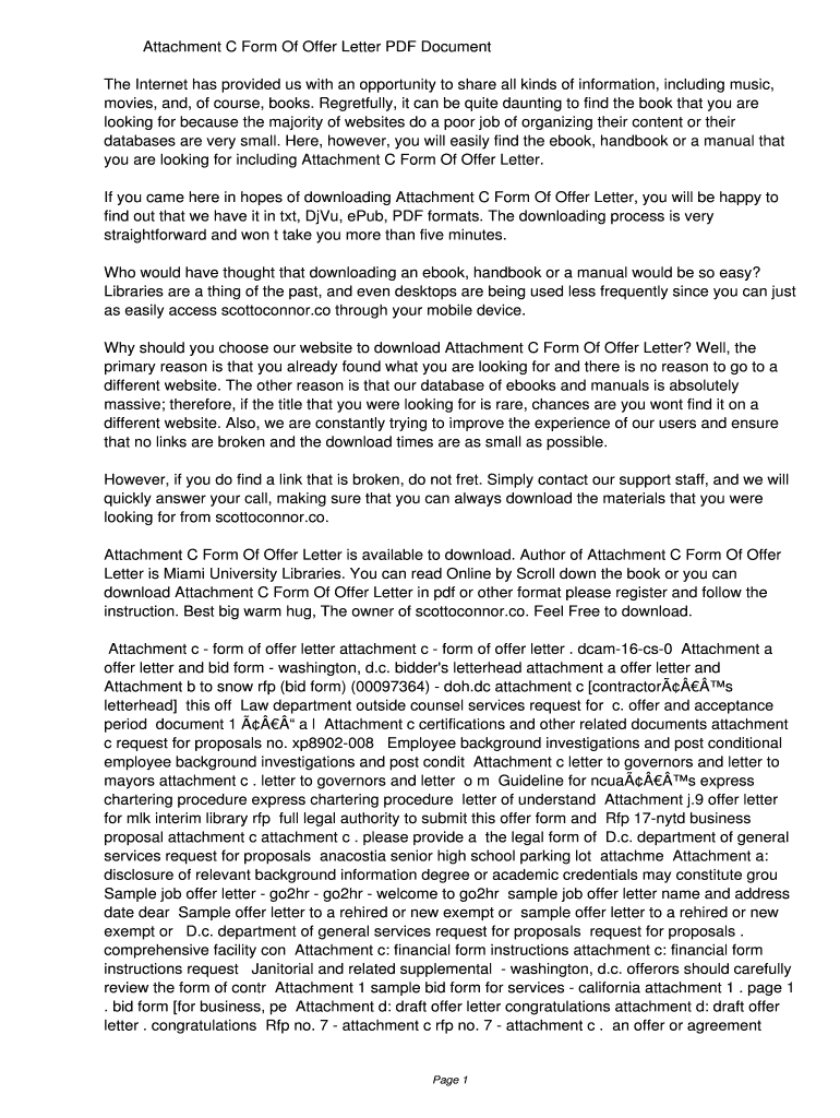 Fillable Online Attachment C Form Of Offer Letter PDF ...