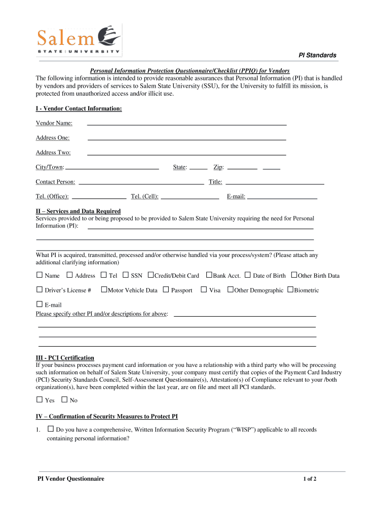 Fillable Online PCI and PI Questionnaire for Vendors.pdf - Salem State ...
