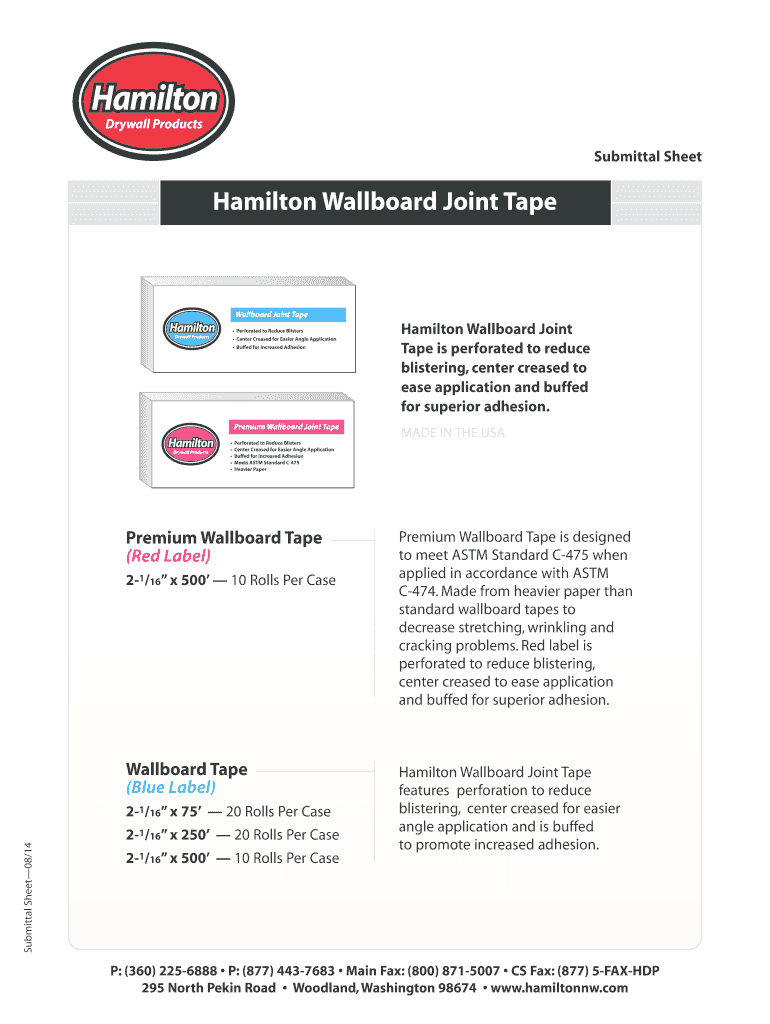 Fillable Online Hamilton Wallboard Joint Tape Fax Email Print - pdfFiller