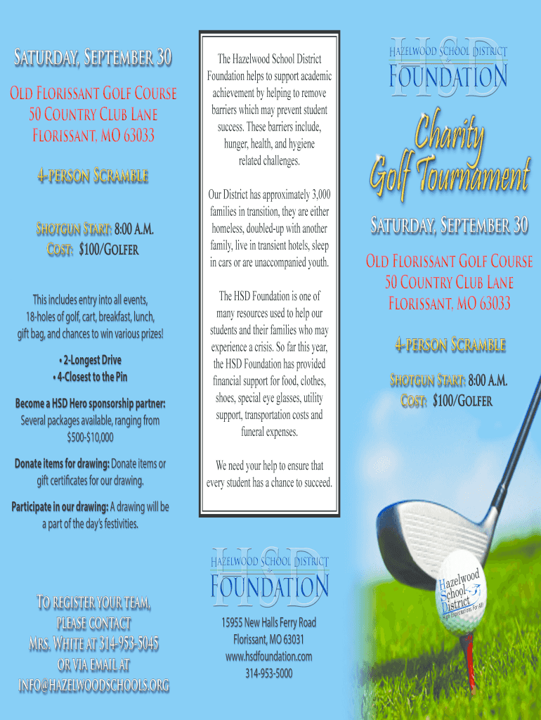 Fillable Online HSD Foundation Charity Golf Tournament Brochure/Registration Form Fax Email ...