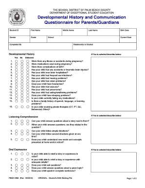 Fillable Online Developmental History and Communication Questionnaire ...