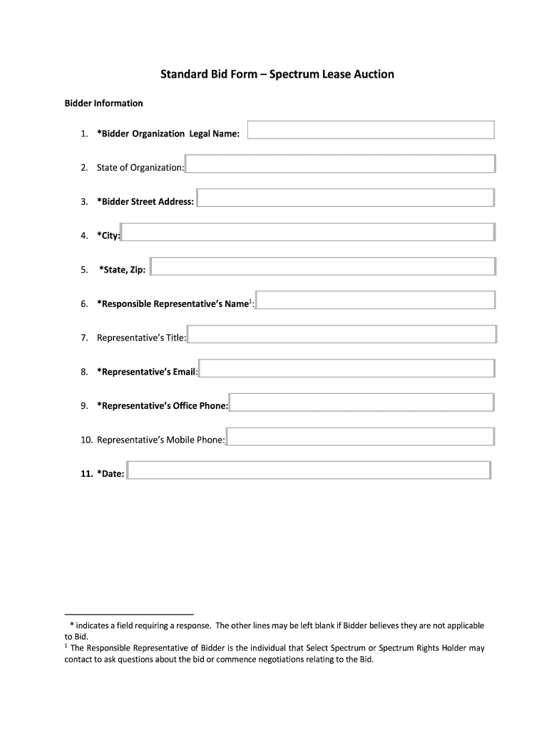 Fillable Online Standard Bid Form Spectrum Lease Auction - Select ...