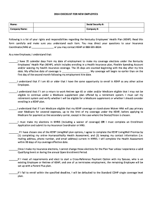 Fillable Online 2014 CHECKLIST FOR NEW EMPLOYEES Following is a list of ...