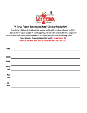 Fillable Online 7th Annual Teacher Back-to-School Supply Giveaway ...