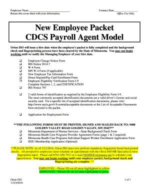 Fillable Online New Employee Packet CDCS Payroll Agent Model - Orion ...