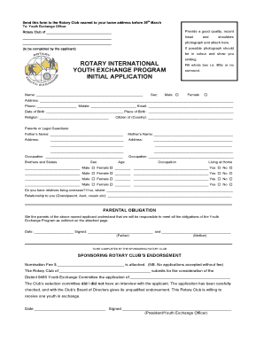 Fillable Online Rotary Youth Exchange (RYE) Initial Application Fax ...