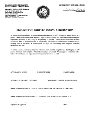 Fillable Online Request for Written Zoning Verification Form. Request ...