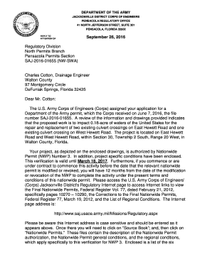 Fillable Online Nationwide Permit Verification Letter - Walton County ...