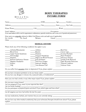 Fillable Online BELLA VIA THERAPEUTIC WELLNESS SPA NAIL AND BODY CARE ...