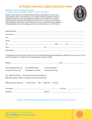 Fillable Online attendee mailing labels request form - American Academy ...