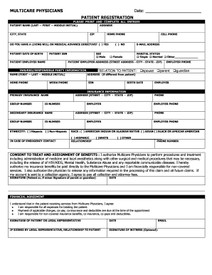 Fillable Online PATIENT REGISTRATION - Multicare Physicians Fax Email ...