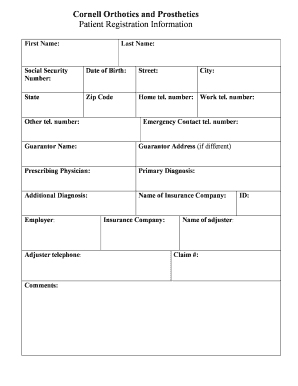 Fillable Online Patient Registration Form-1 - Cornell Orthotics and ...