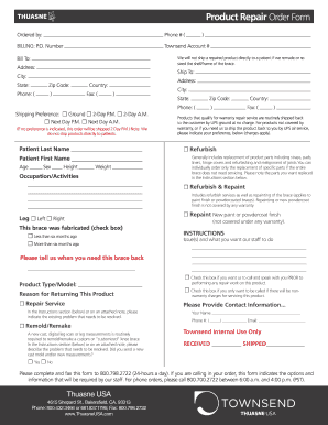 Fillable Online Product Repair Order Form - thuasneusa.com Fax Email Print - pdfFiller