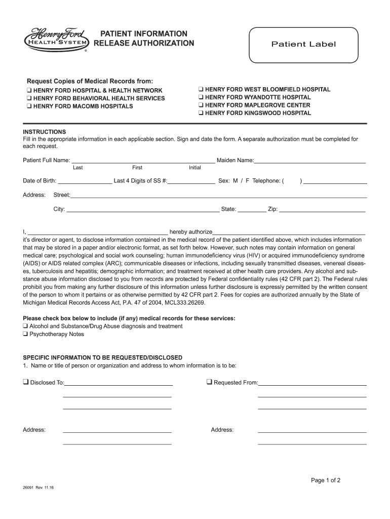 Henry ford medical records: Fill out & sign online | DocHub
