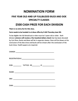 Fillable Online 5 Yr old Fullblood Buck & Doe Nomination Form Fax Email ...