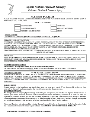 Fillable Online Payment Policy - Sports Motion Physical Therapy Fax Email Print - pdfFiller