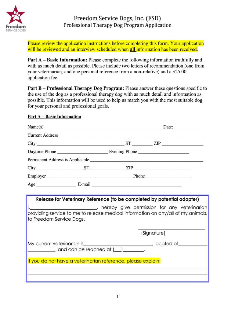 Fillable Online Freedom Service Dogs, Inc Fax Email Print - pdfFiller