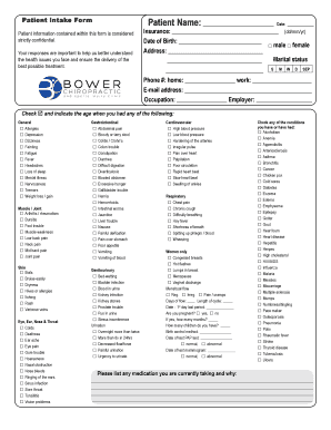 Fillable Online Patient Intake Form Patient Name: Date: Insurance - Bower ... Fax Email Print ...