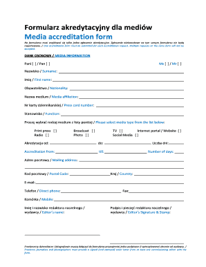 Fillable Online Formularz akredytacyjny dla medi w Media accreditation form Fax Email Print ...