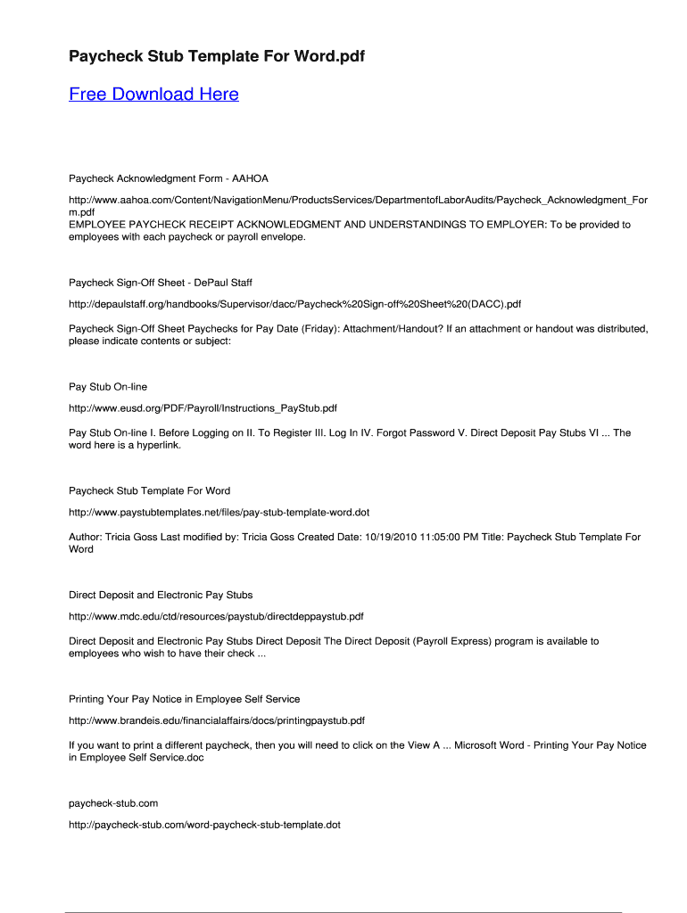 Fillable Online Paycheck Acknowledgment Form - AAHOA Paycheck Sign-Off ...